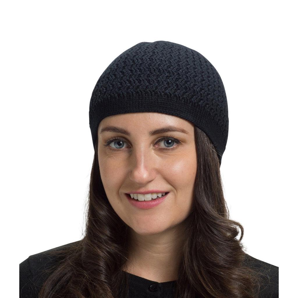 Lightweight Over-the-Ear Kufi Beanie Skull Cap with Zigzag Knit in Sol ...